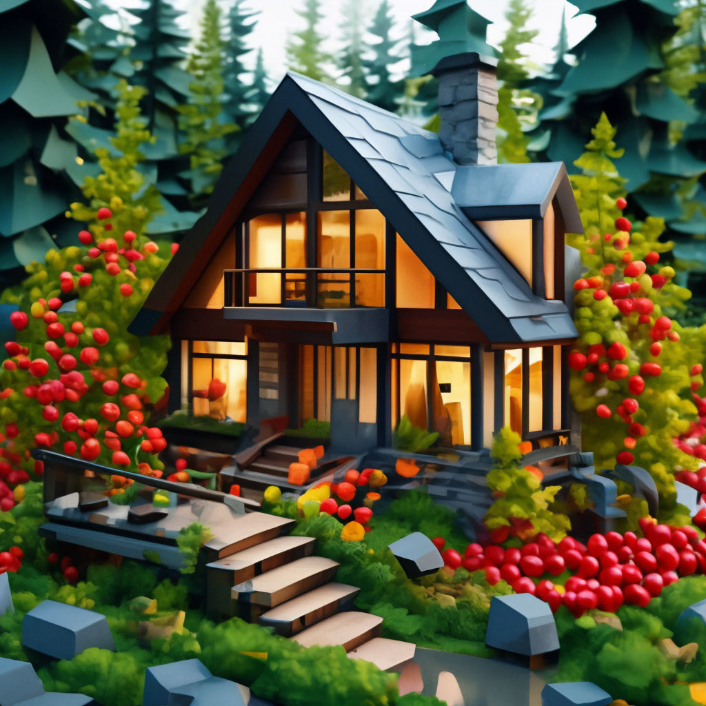 "Big house in the forest with bright berries" — image created in Shedevrum