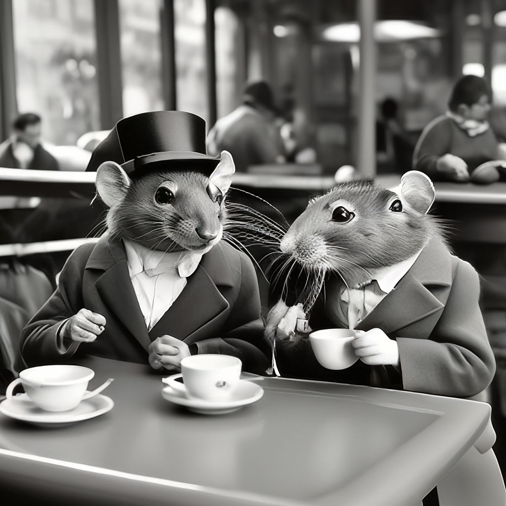 "Rats - a married couple of rats, in suits - husband and wife, drinking ...