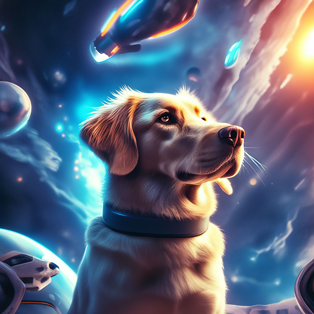 "Space cat and dog" — image created in Shedevrum