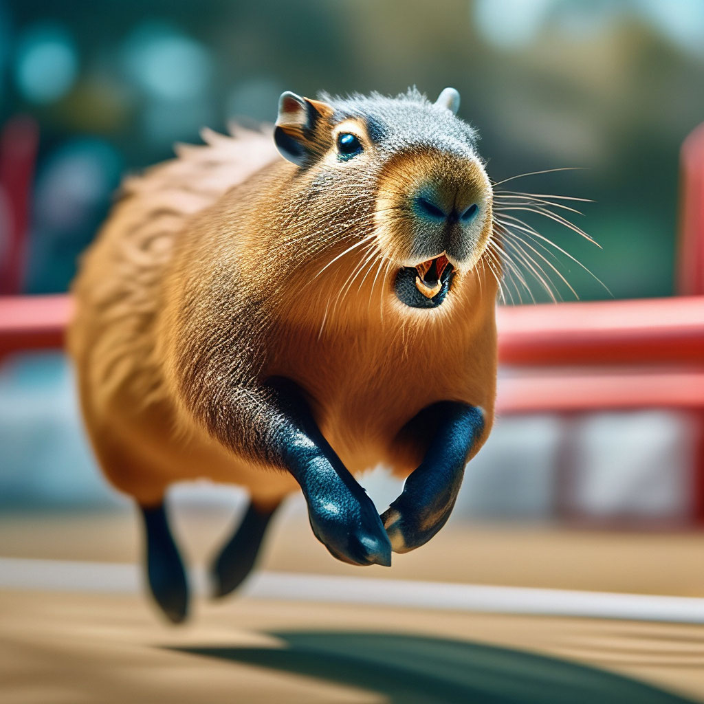 "Capybara athlete runs and jumps, aesthetically pleasing, beautiful ...