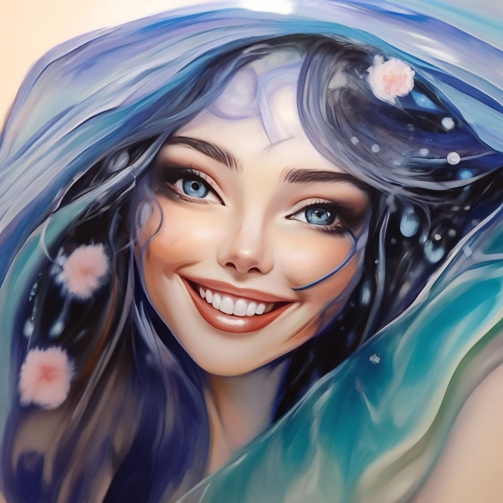 "A divine delightful laughing woman very beautiful in a fantasy veil ...