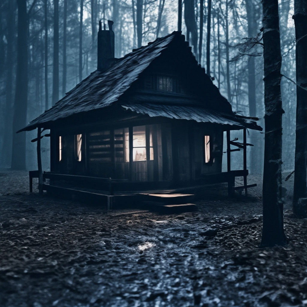 "Hut in the forest, horror" — image created in Shedevrum