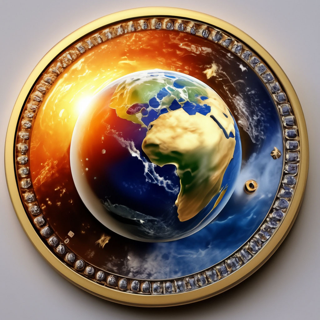 "Coin-shaped token Earth (planets of the solar system) in color, clear ...