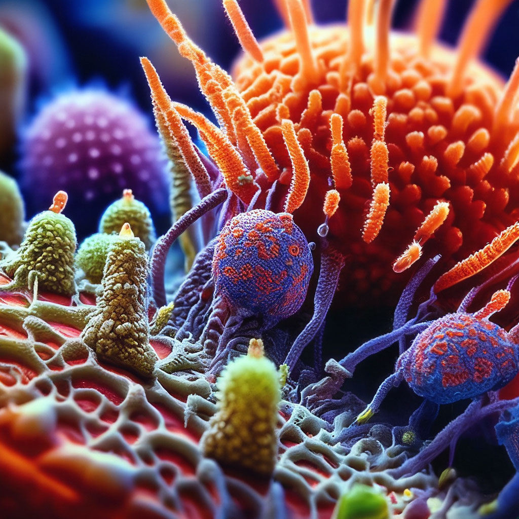 "Life under the microscope" — image created in Shedevrum