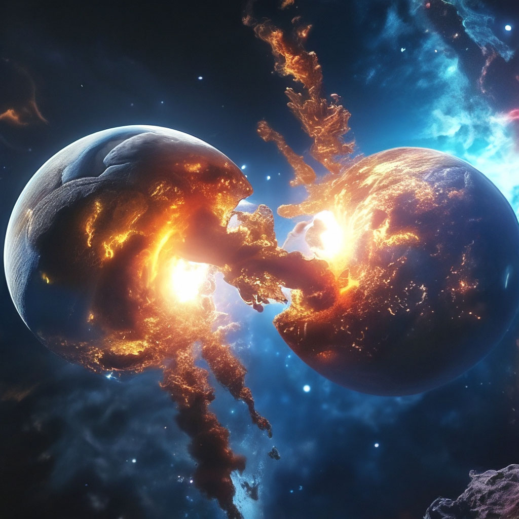 "Two galaxies collided together turning into one realistic high quality ...
