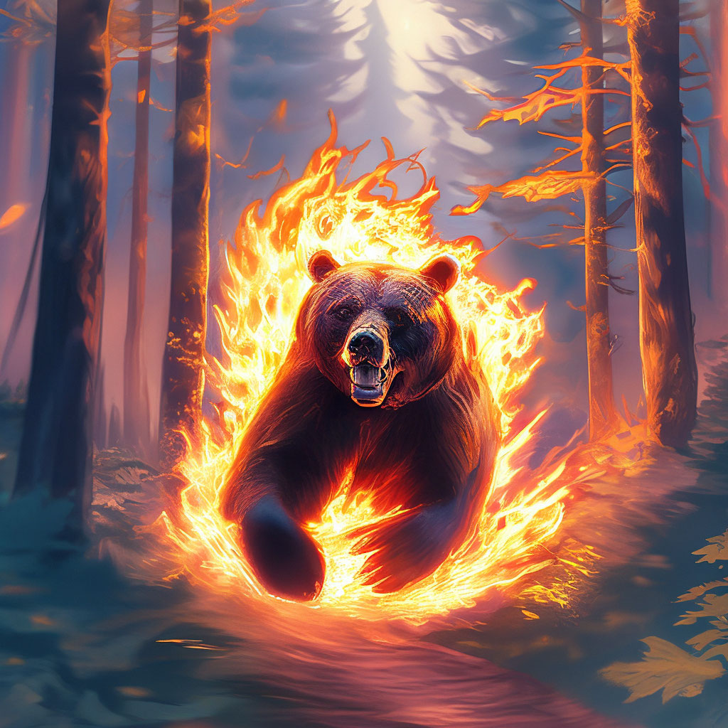"A translucent burning bear running through the forest" — image created ...