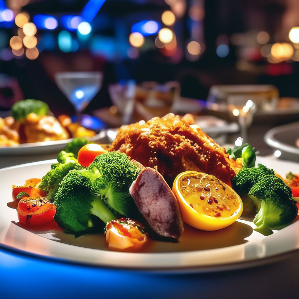 "Close-up on a plate delicious food dinner" — image created in Shedevrum
