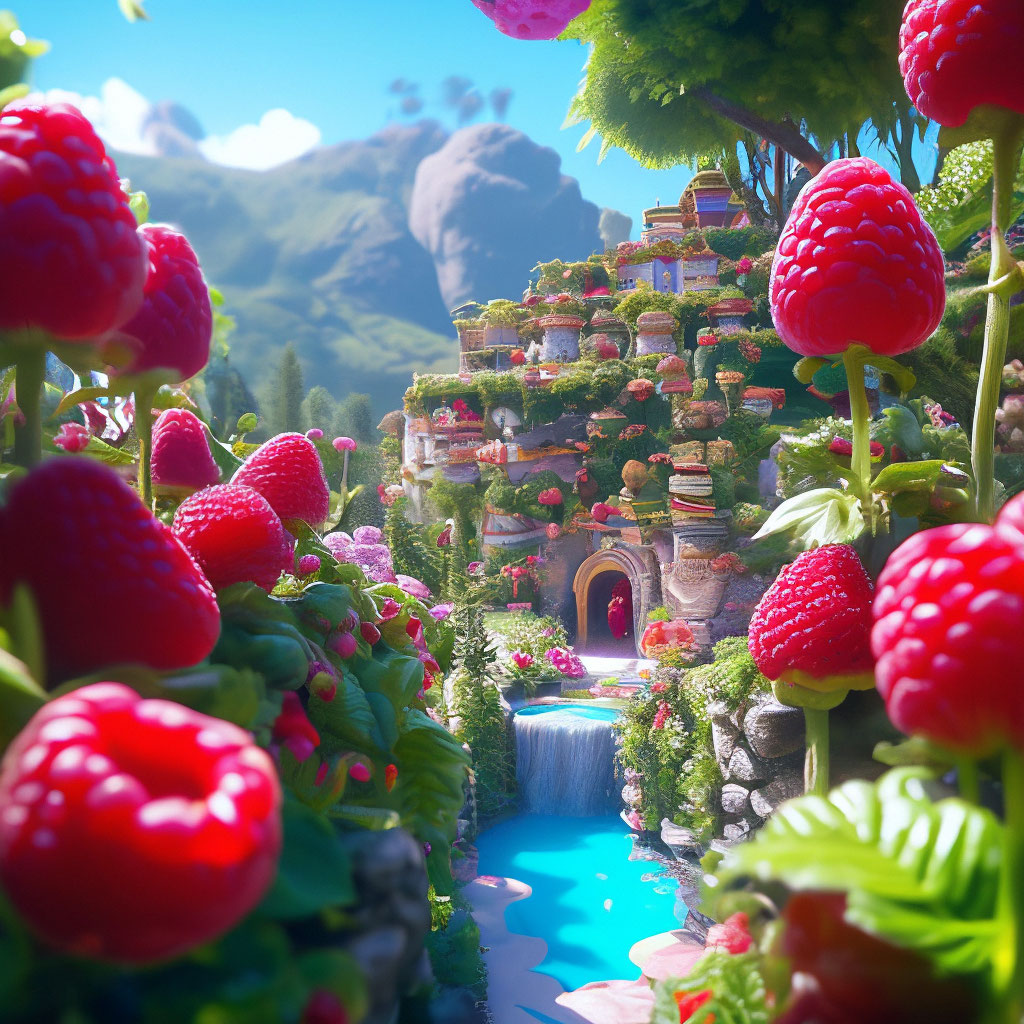 "Raspberry paradise is aesthetically pleasing, beautiful, realistic, 4k ...