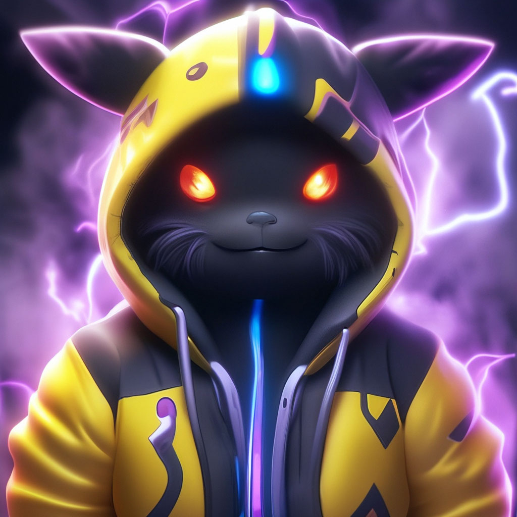 "Black furry silky Pikachu with a dreadlocked hairstyle in a ...