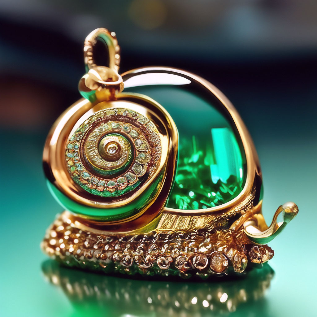 "An open jewel box in the form of a snail, a real photo, the shine of ...