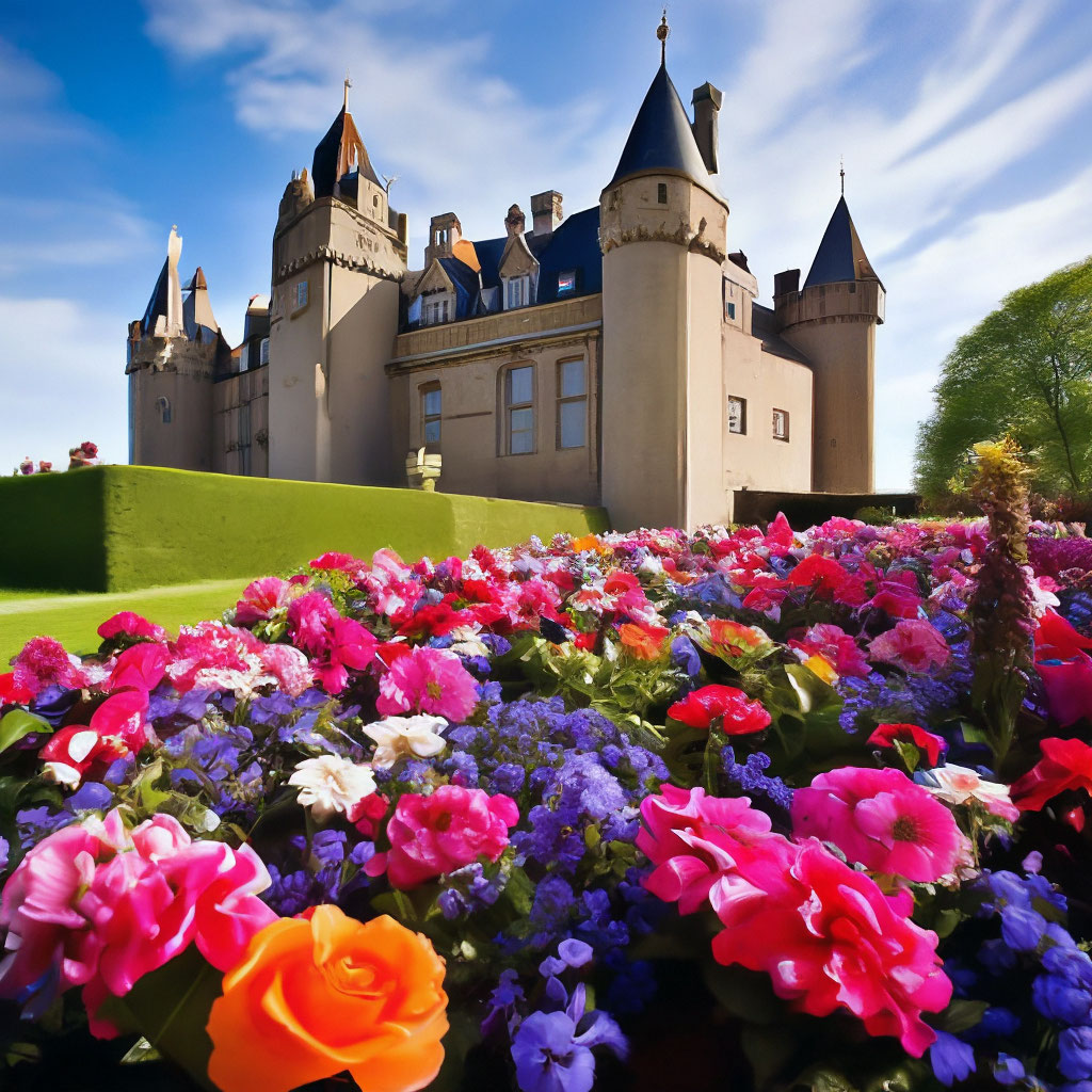 castle,flowers,flower beds,photos, bright" — image created in Shedevrum