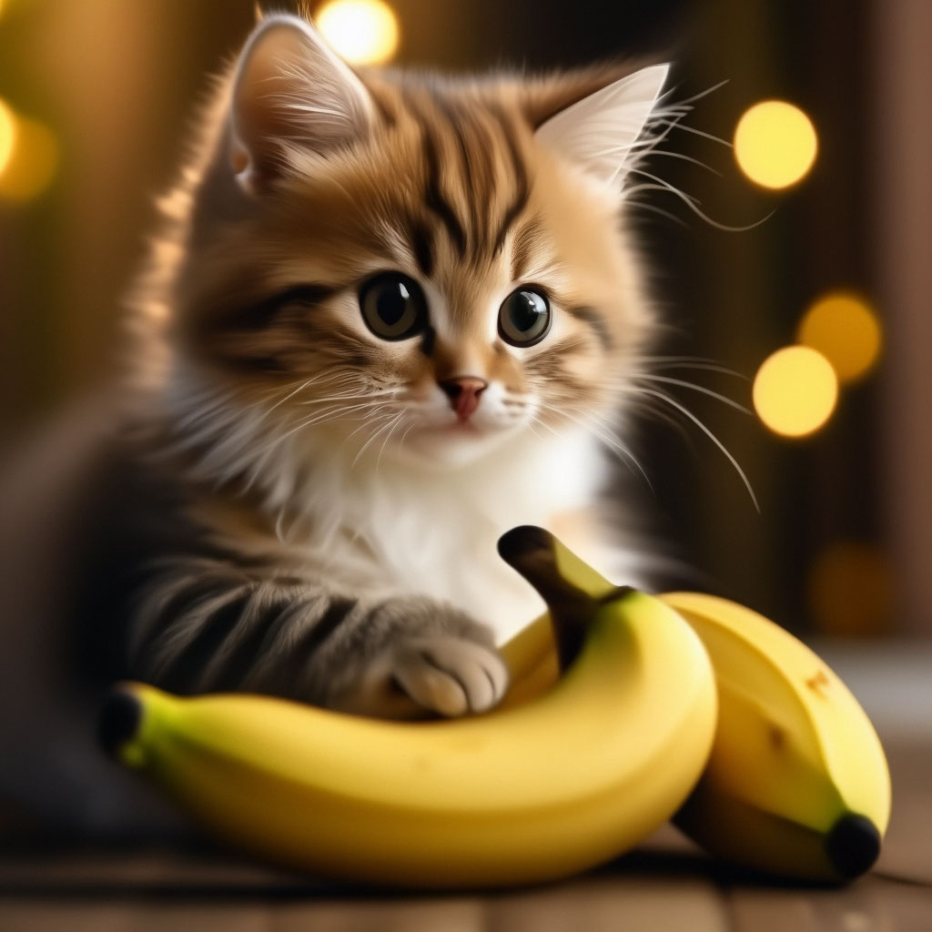 "😺🍌 ️ cat, very cute, playing with a banana , aesthetically pleasing ...
