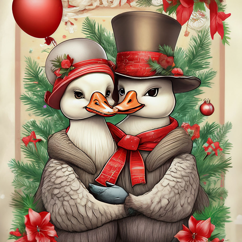 "Old retro postcard in the style of de blend, a beautiful goose and ...