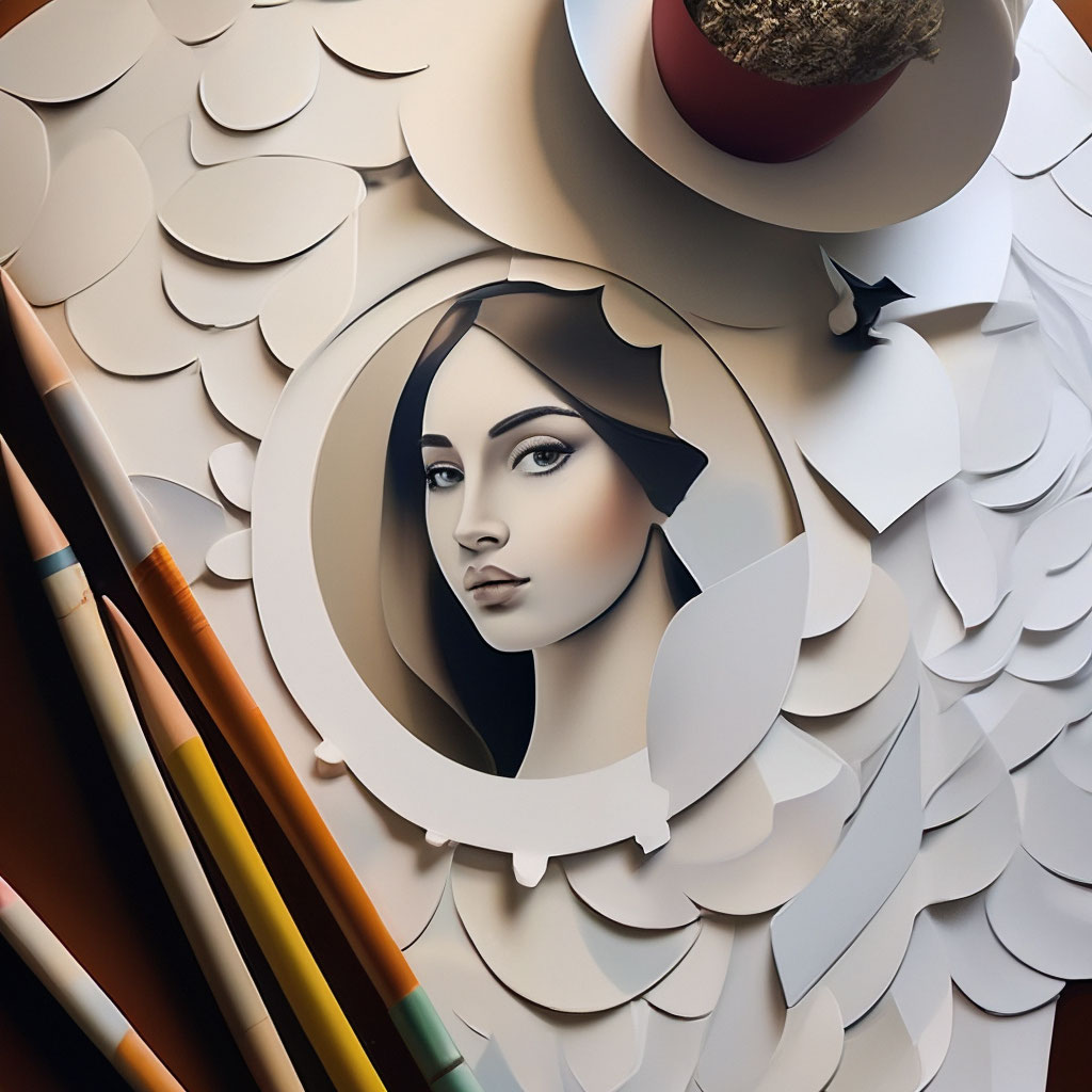 "Paper portrait painting, small details, paper, high quality ...