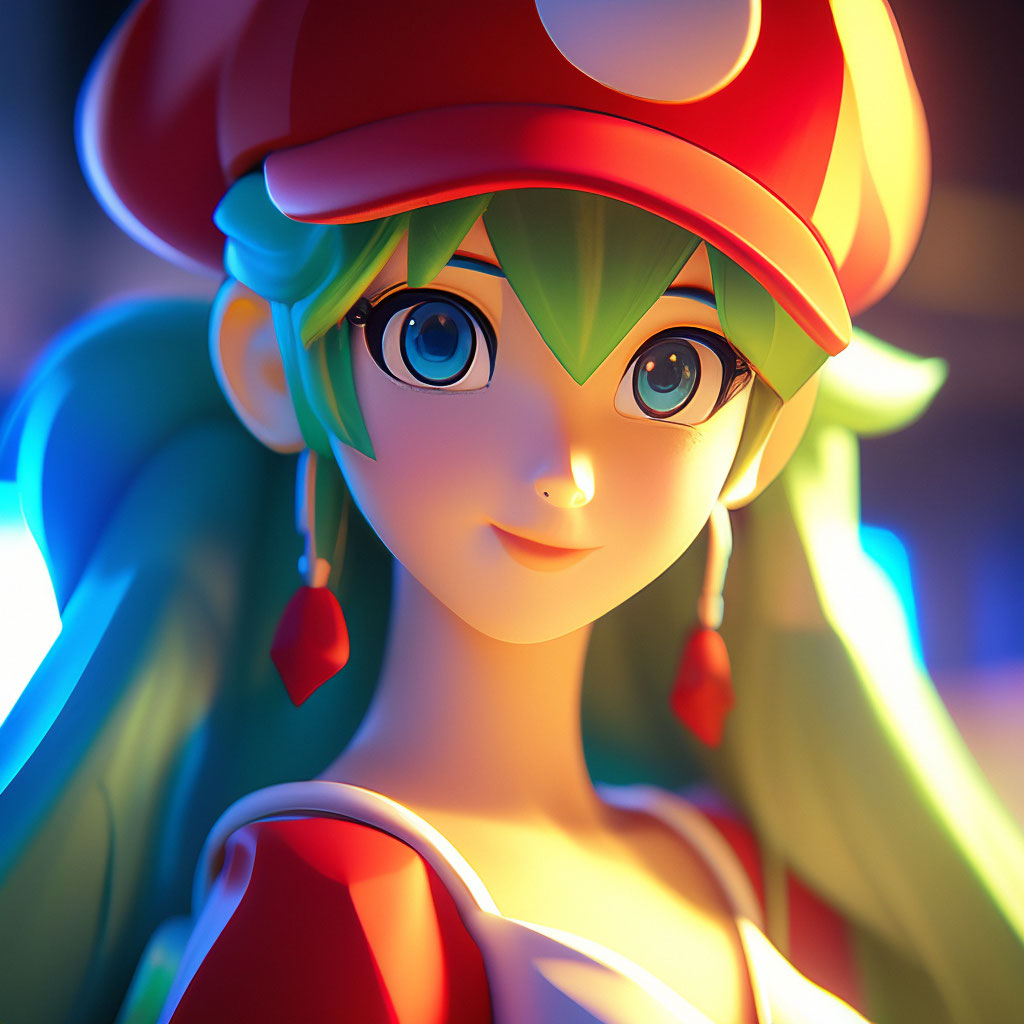 "Hatsune Miku in mario style, beautiful, close-up, bright lighting ...