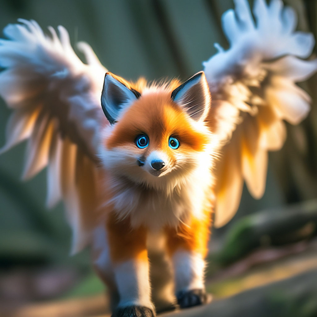 "Fluffy cute fox with wings" — image created in Shedevrum