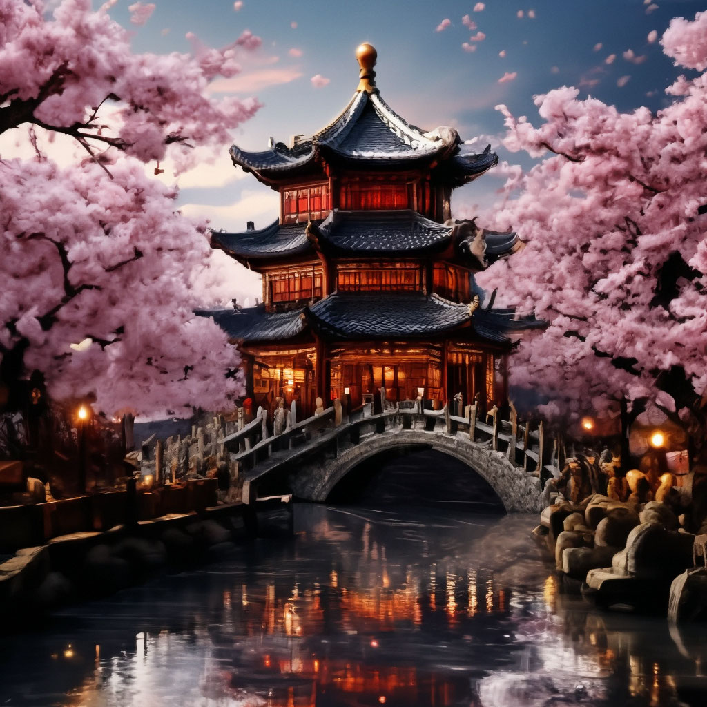 "China and Sakura tree hyperrealism HD quality high definition" — image ...