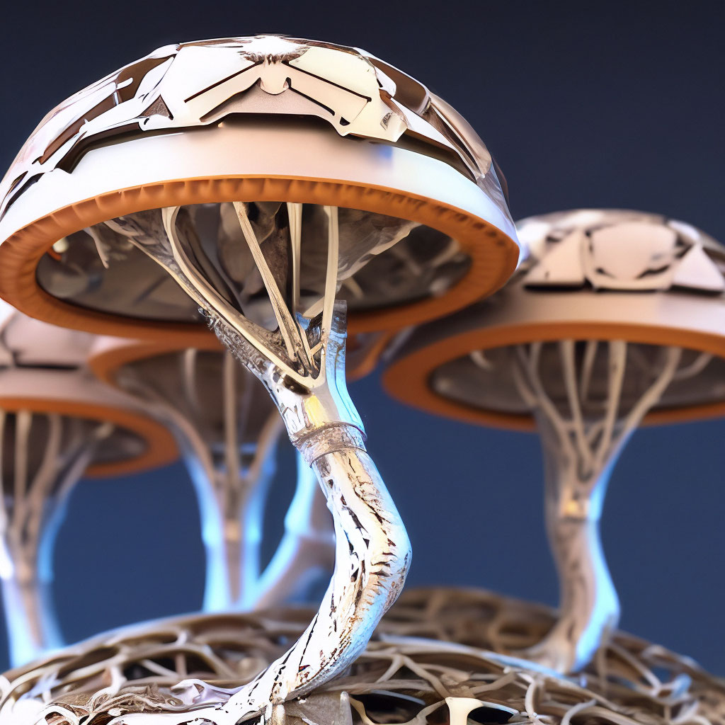 "Mechanical mushroom high detail of metomarphosis" — image created in ...