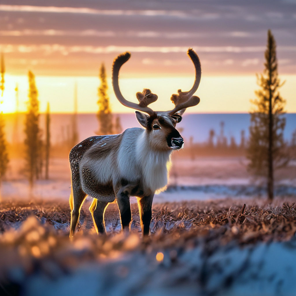 "Yakutia, tundra, deer, yaranga, sunrise , beautiful, realistic ...