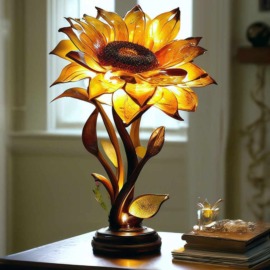 "Glass art+ wood, peаrl, flowers sunflower, beautiful floor lamps in ...