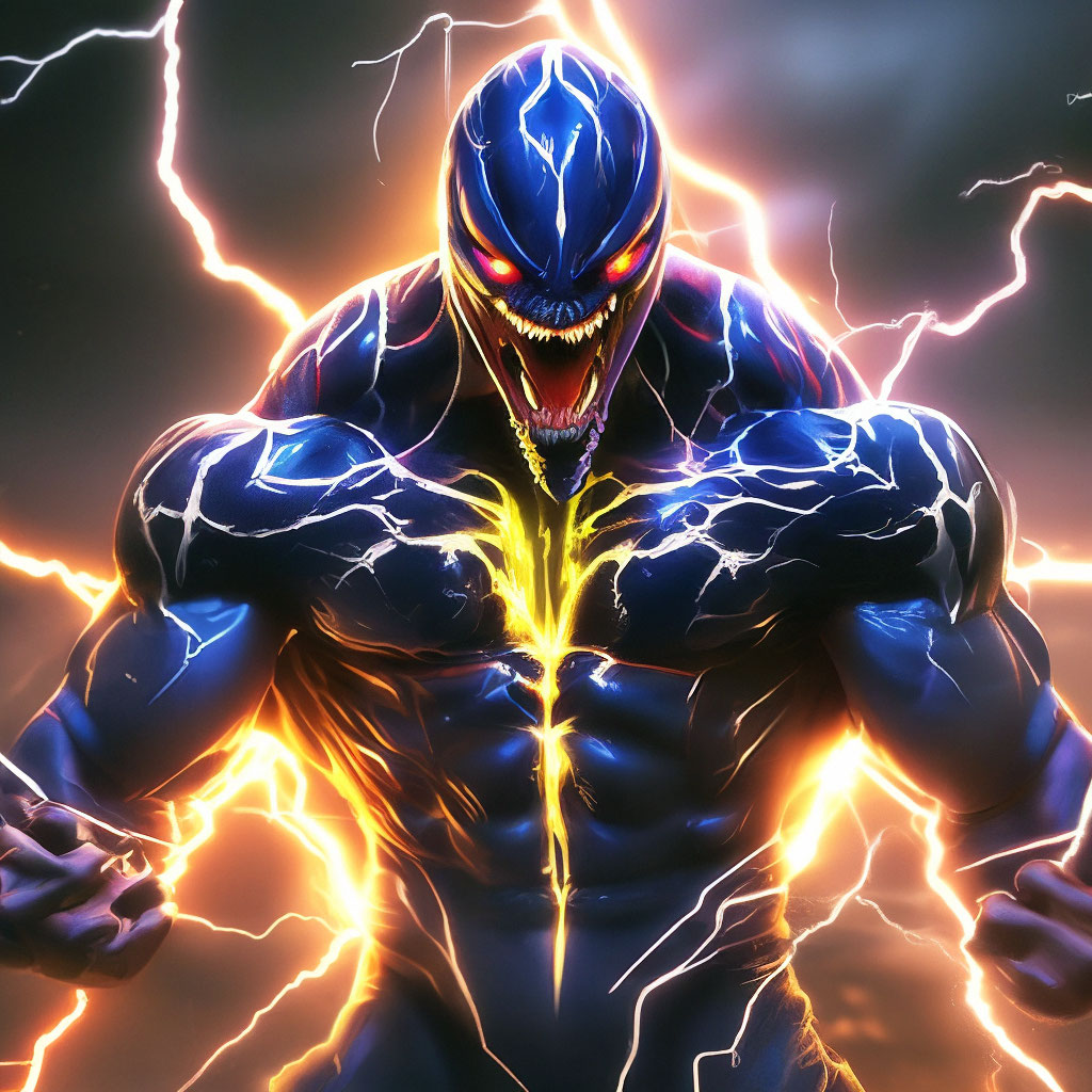 "Venom, electric , with muscles, realistic, with lightning bolts ...
