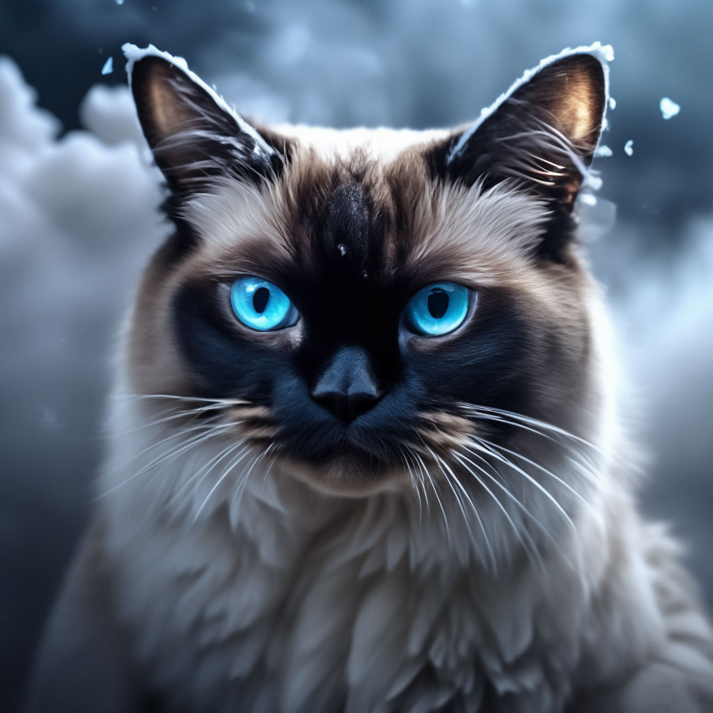 "Hyperrealism, Smoky Burmese cat consists of clouds, steam, smoke, glow ...