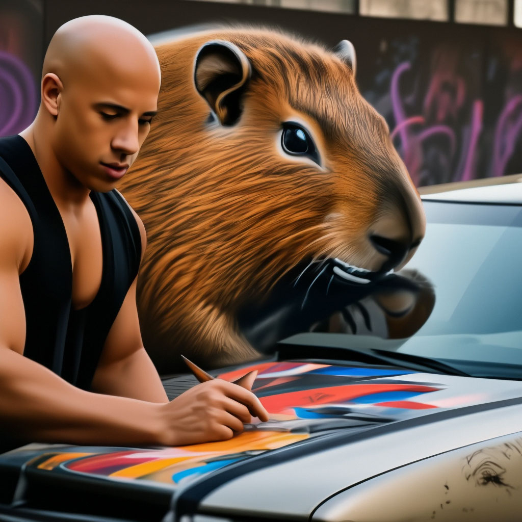 "Vin Diesel-Dominic Toretto paints graffiti on a car in the form of a ...