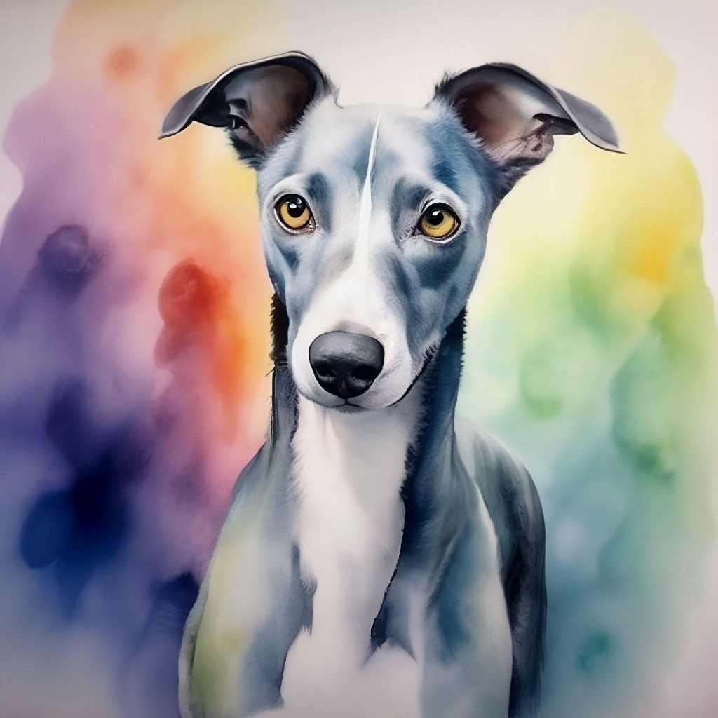 "Watercolor drawing full Whippet dog" — image created in Shedevrum