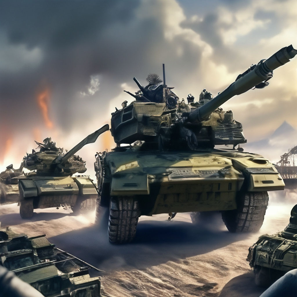 "Mechanized column of armored vehicles" — image created in Shedevrum