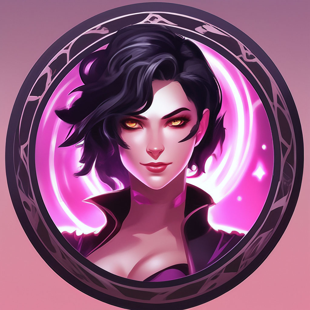"DND character,woman illusionist, black short hair, pink magic ...