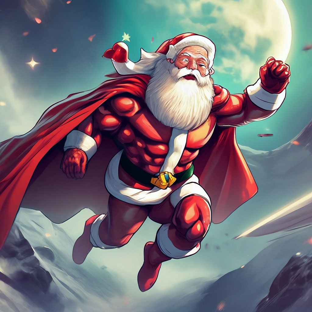 "Santa Claus is a superhero" — image created in Shedevrum