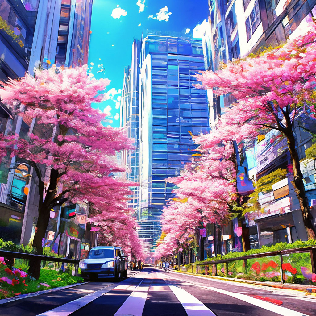 "Street, city, city, summer, Japan, high-rise buildings, skyscrapers ...