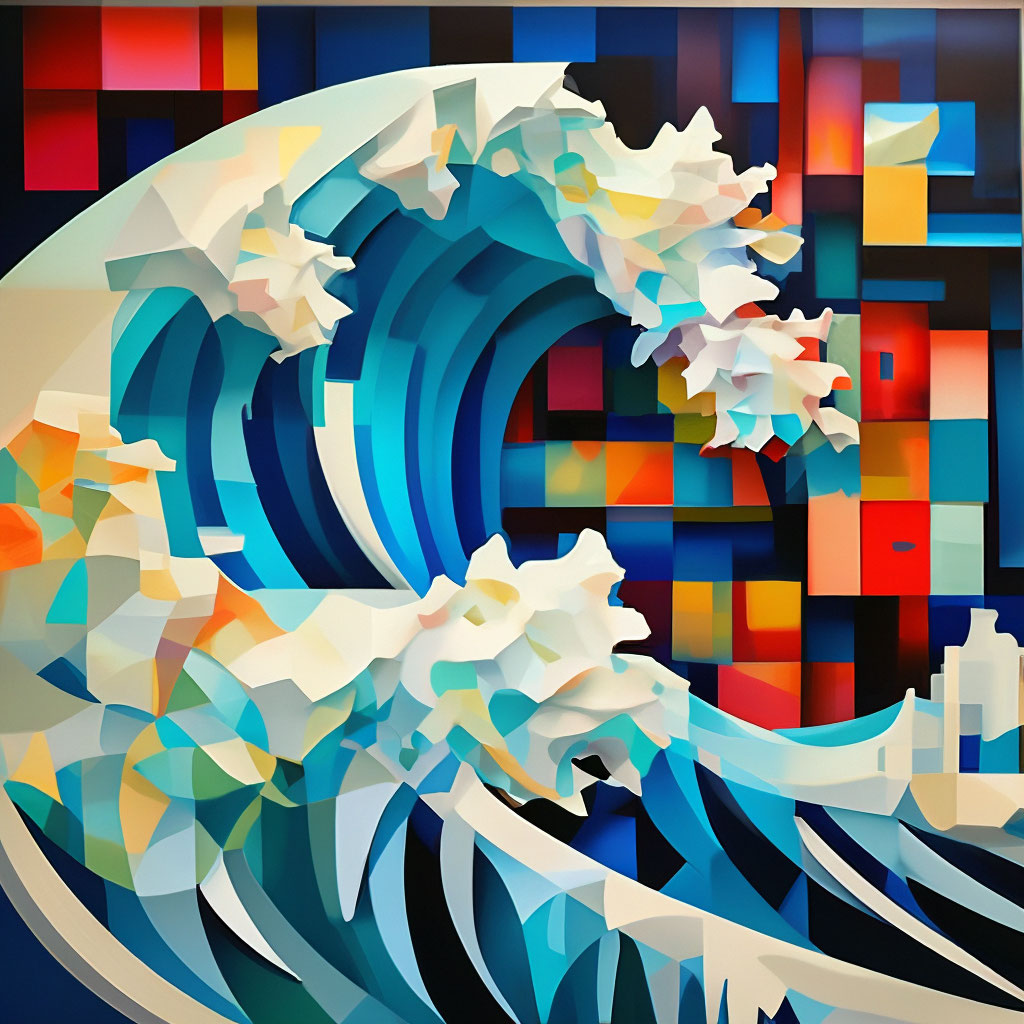 "Painting Big wave, cubism" — image created in Shedevrum
