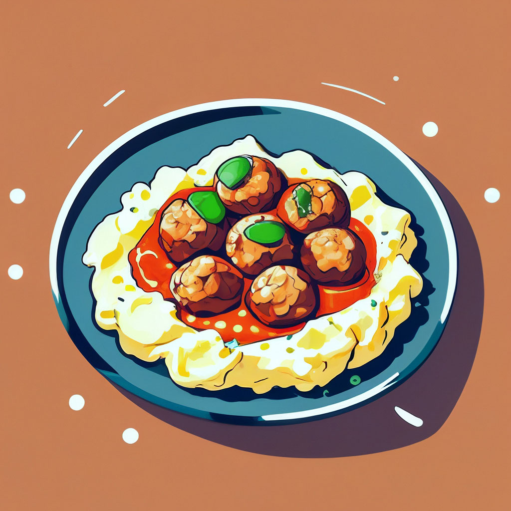 "Topic of the day: food 🥘 vector drawing minimalism meatballs in sauce ...