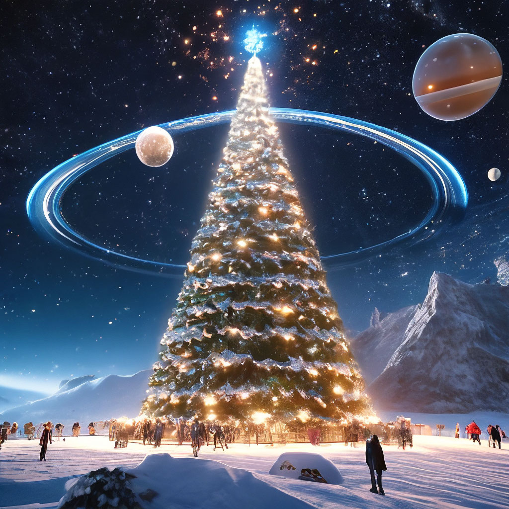 "The winter globe, a giant and tall Christmas tree, a cosmic bright ...