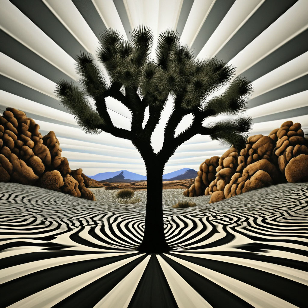 "Joshua Tree Op Art, tree, illusion, black and white stripes" — image ...