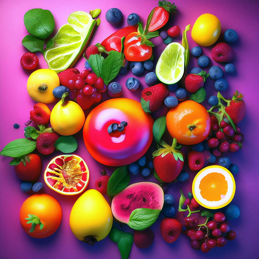 "Fruit mix, bright, juicy, beautiful" — image created in Shedevrum