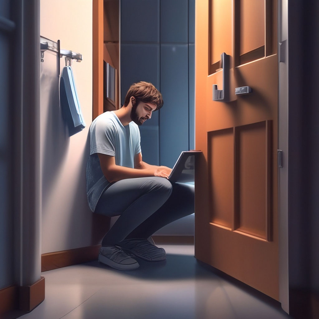 "Live queue to the bathroom😶🌫️ The guy is waiting, sitting on the floor ...