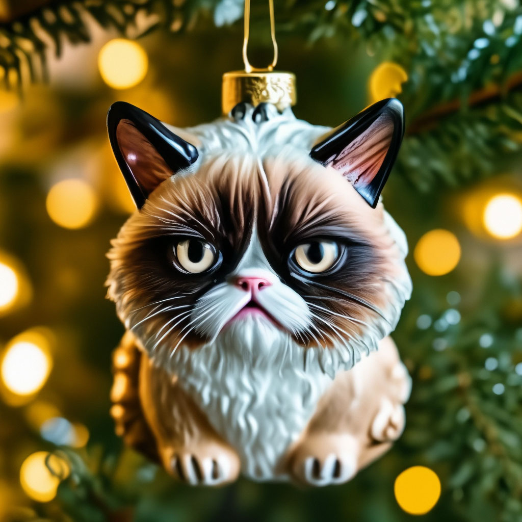 "Grumpy Cat fluffy, glass Christmas tree toy collectible combine in the ...