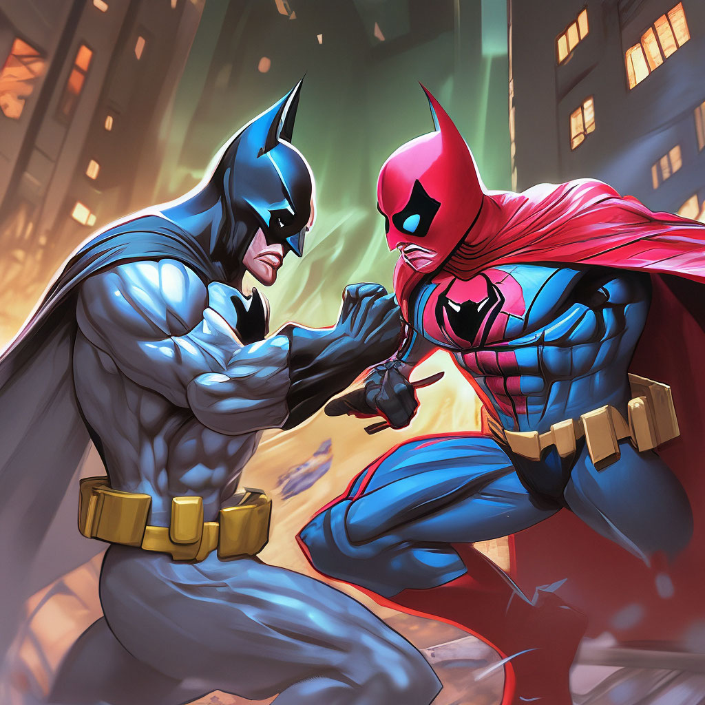 "Batman fights Spider-Man" — image created in Shedevrum