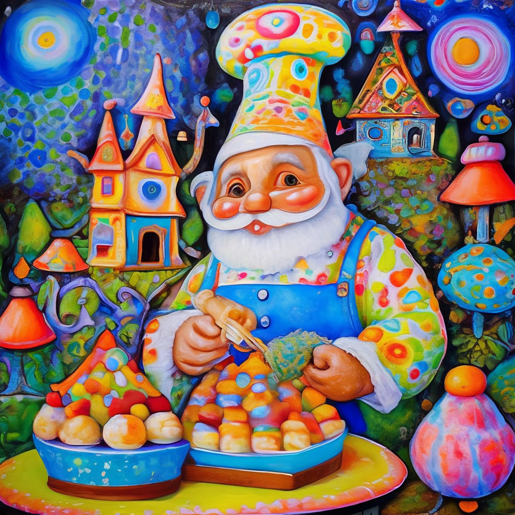 "Portrait of a dwarf pastry chef in the garden of fairy-tale cake ...