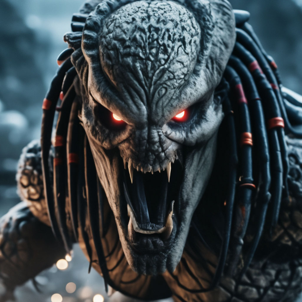 "Predator without a helmet a huge terrible monster, a terrible grinning ...