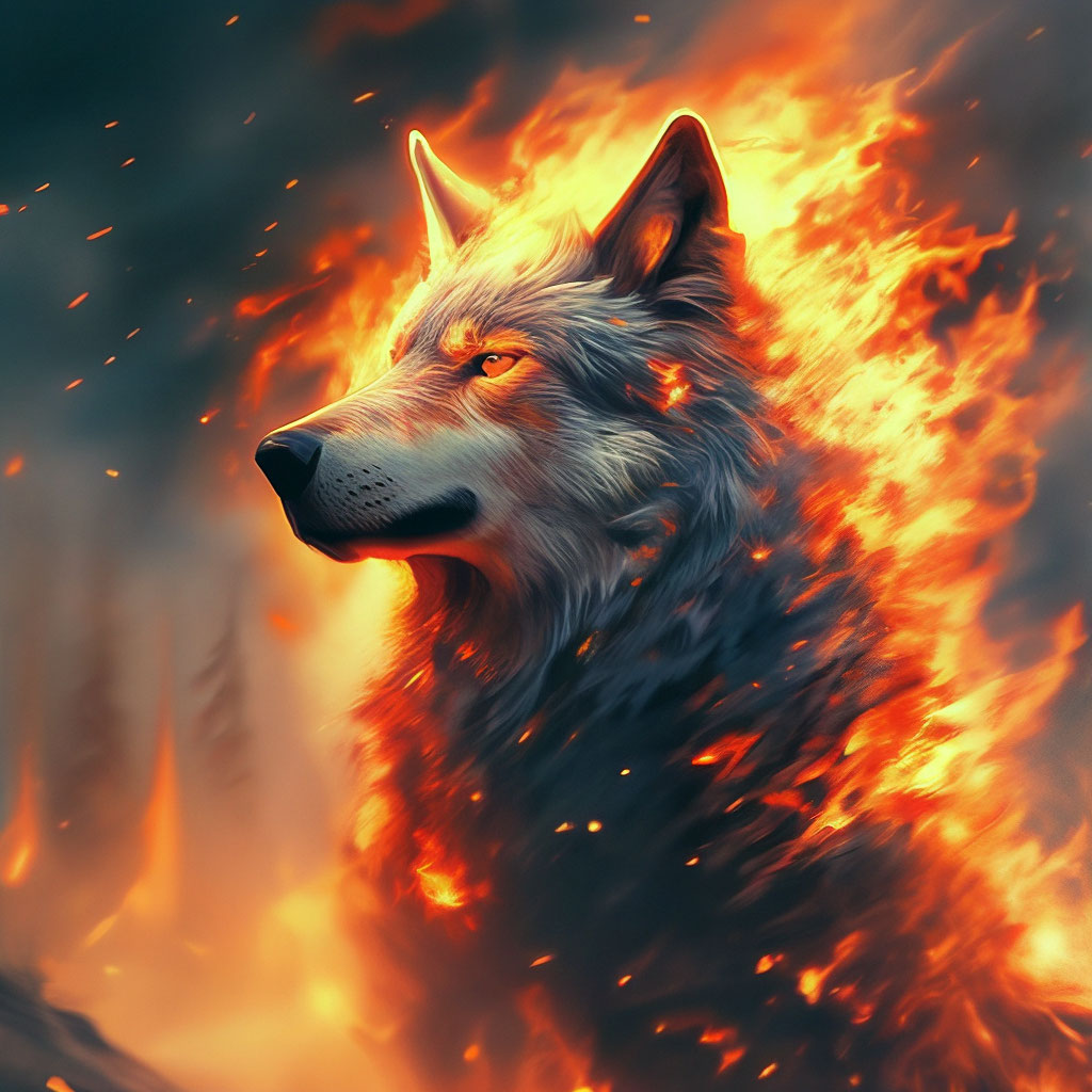 "Fire and wolf wolf of fire" — image created in Shedevrum