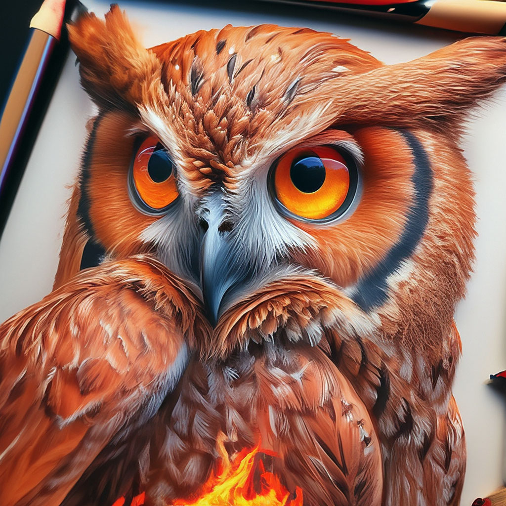 "Hyperdetalization, fire owl, owl of fire, art" — image created in ...