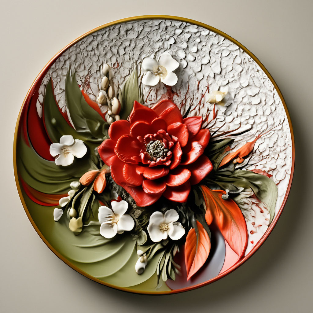 "3d, 16k, ink, with drawing, voluminous, convex, dish painted in white ...
