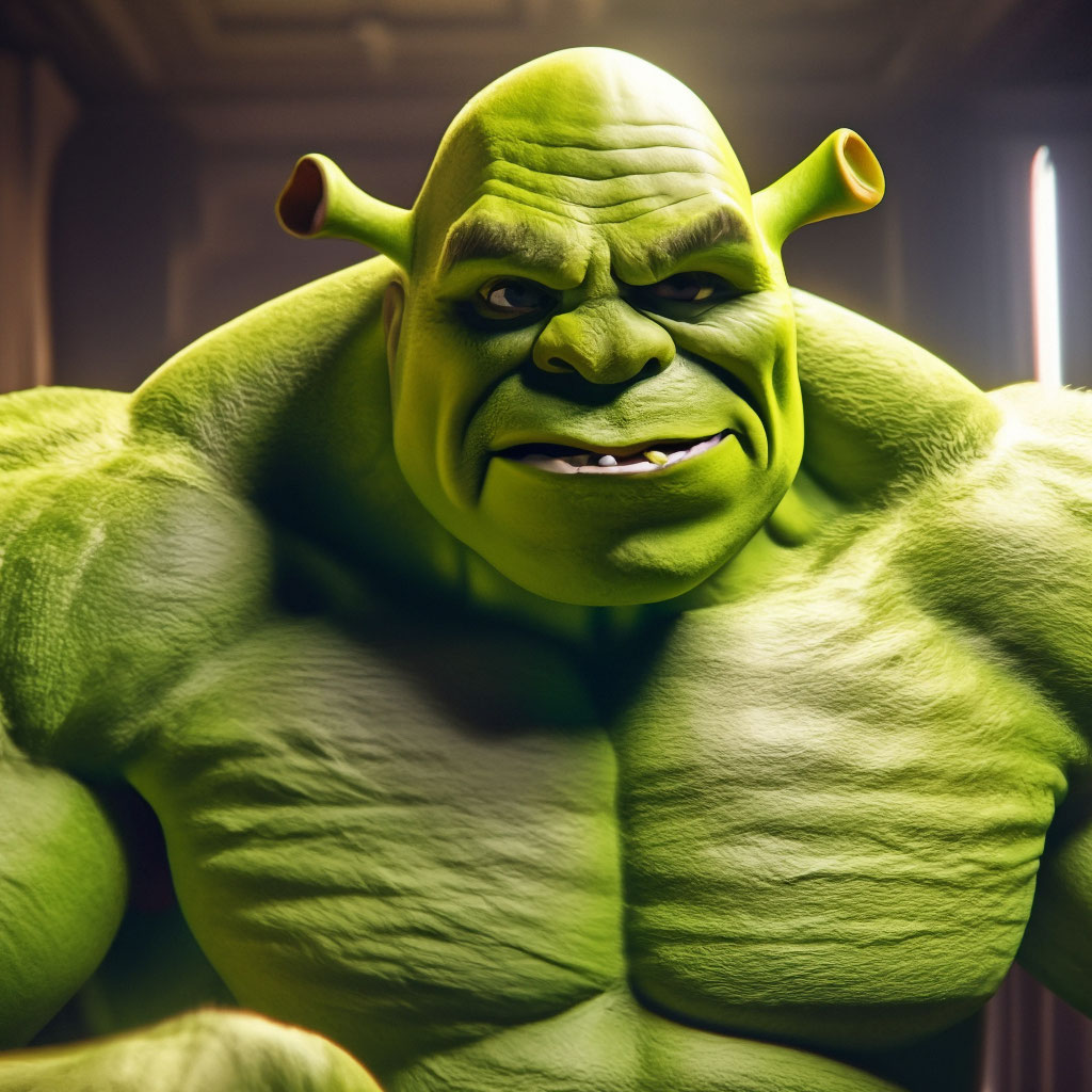 "Shrek in the image of the Hulk, 4k, 3D, bright, beautiful ...