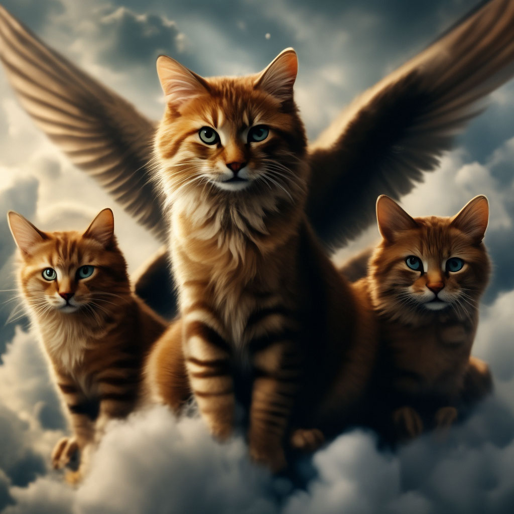 "A flock of winged cats in the clouds" — image created in Shedevrum