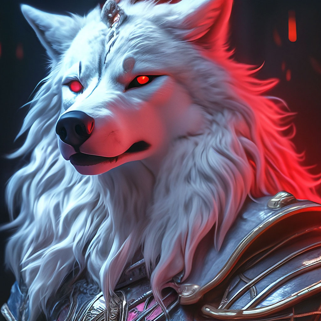 "Anthropomorphic, furry white wolf, wolf head, long hair, witcher, evil ...