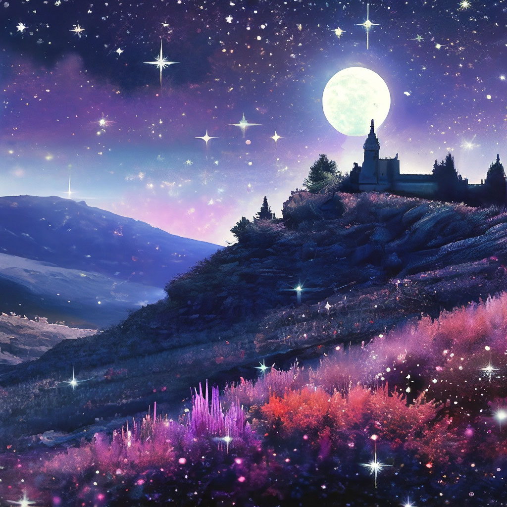 "&kef, dark scandi, Scotland, hills with heather, moon, stardust, night ...