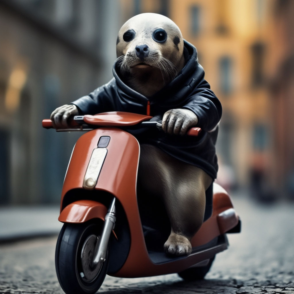 "Seal on a scooter" — image created in Shedevrum
